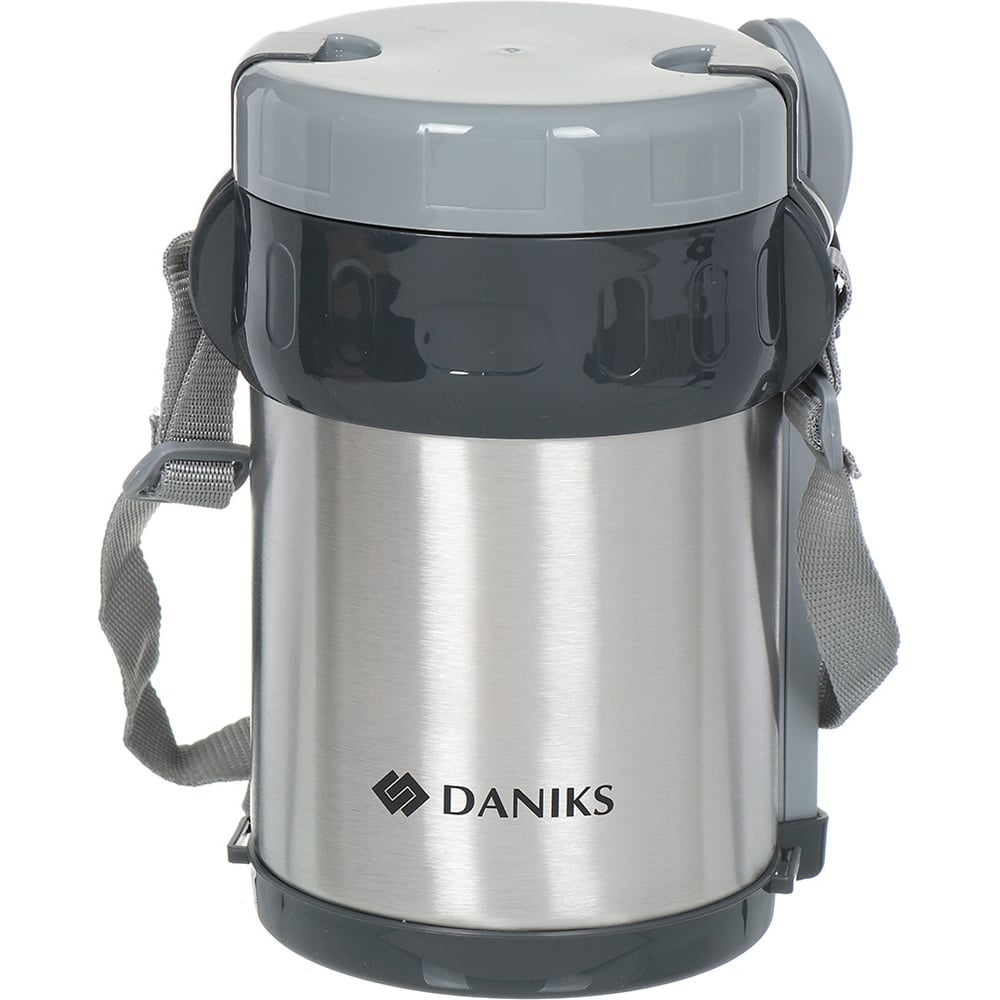 Термос для еды DANIKS, нерж, 2 л, шир. горл, колба нерж, с ложкой и вилкой, серебр, sl-200my 316133