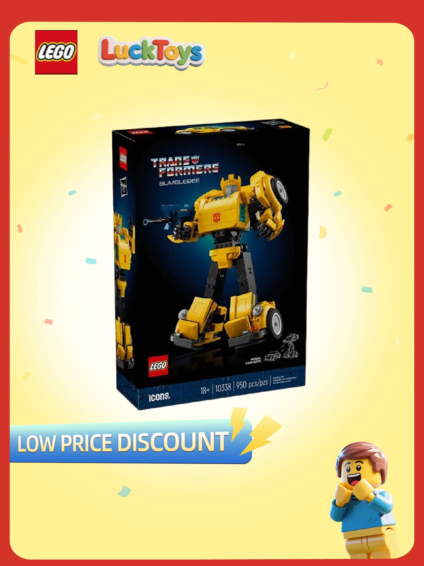 Конструктор LEGO ICONS Bumblebee, 950 деталей, возраст от 18+, 10338, лего для мальчиков/девочек