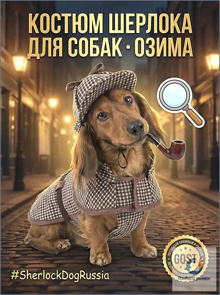 Одежда для собак и кошек: теплый свитер с шапкой Шерлок Холмс для маленьких и средних питомцев