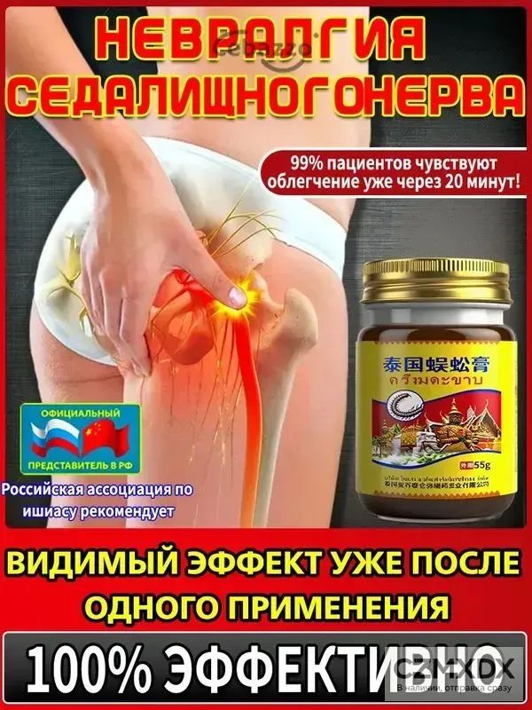 Крем для снятия боли в седалищном нерве для поясницы и суставов (артрит, растяжения, невралгия, боль) 55 мл/коробка