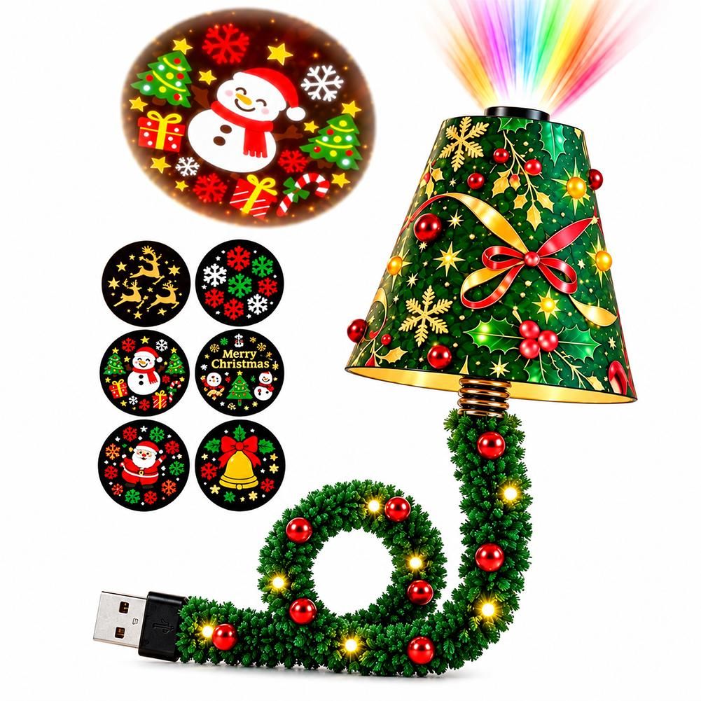 Лампа-проектор новогодняя с USB, 6 режимов, искусственная хвоя