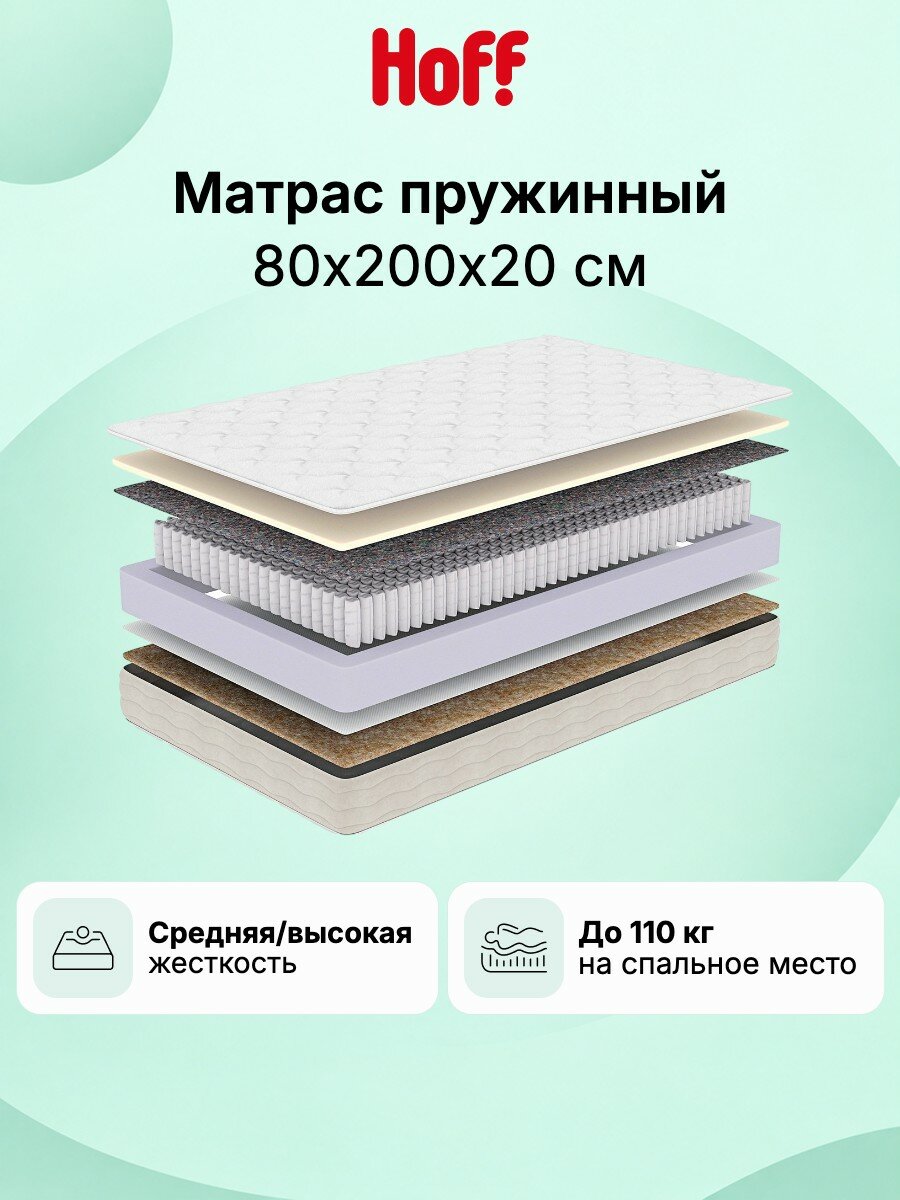Матрас пружинный MILDEX Wellington, 80х200 см, жесткость средняя/высокая
