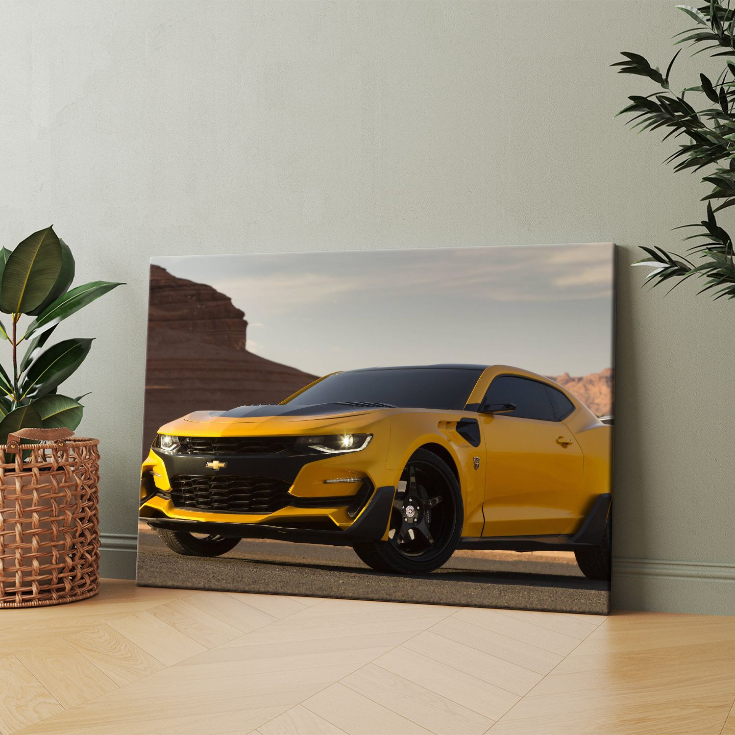 Картина на холсте (Chevrolet Camaro Bumblebee 2016-2017 Transformers) 20x30 см. Интерьерная, на стену.