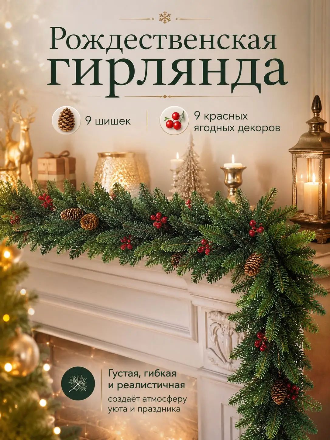 Гирлянда хвойная 270 см 1 шт пвх (поливинилхлорид) темно-зеленый