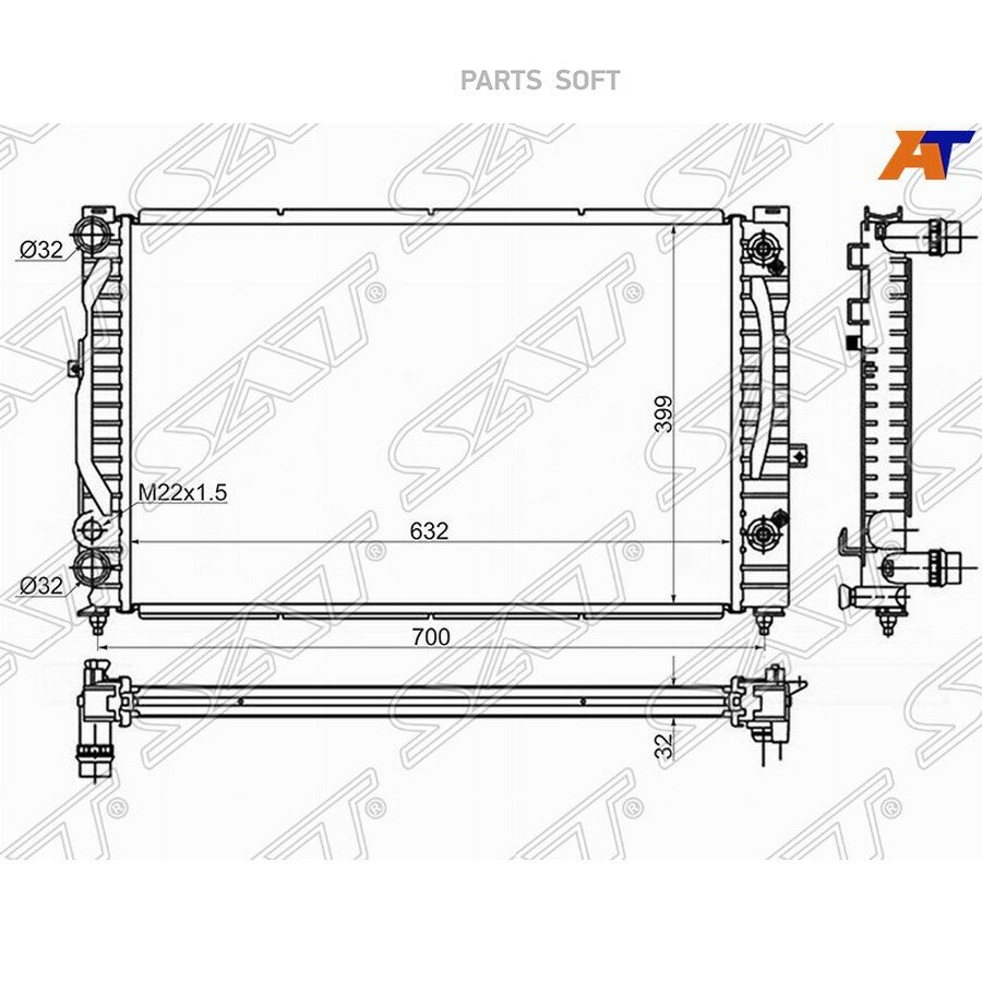 Радиатор Audi A4 94-01 / A6 97-05 от официального дистрибьютора, SAT, артикул SGVW0003
