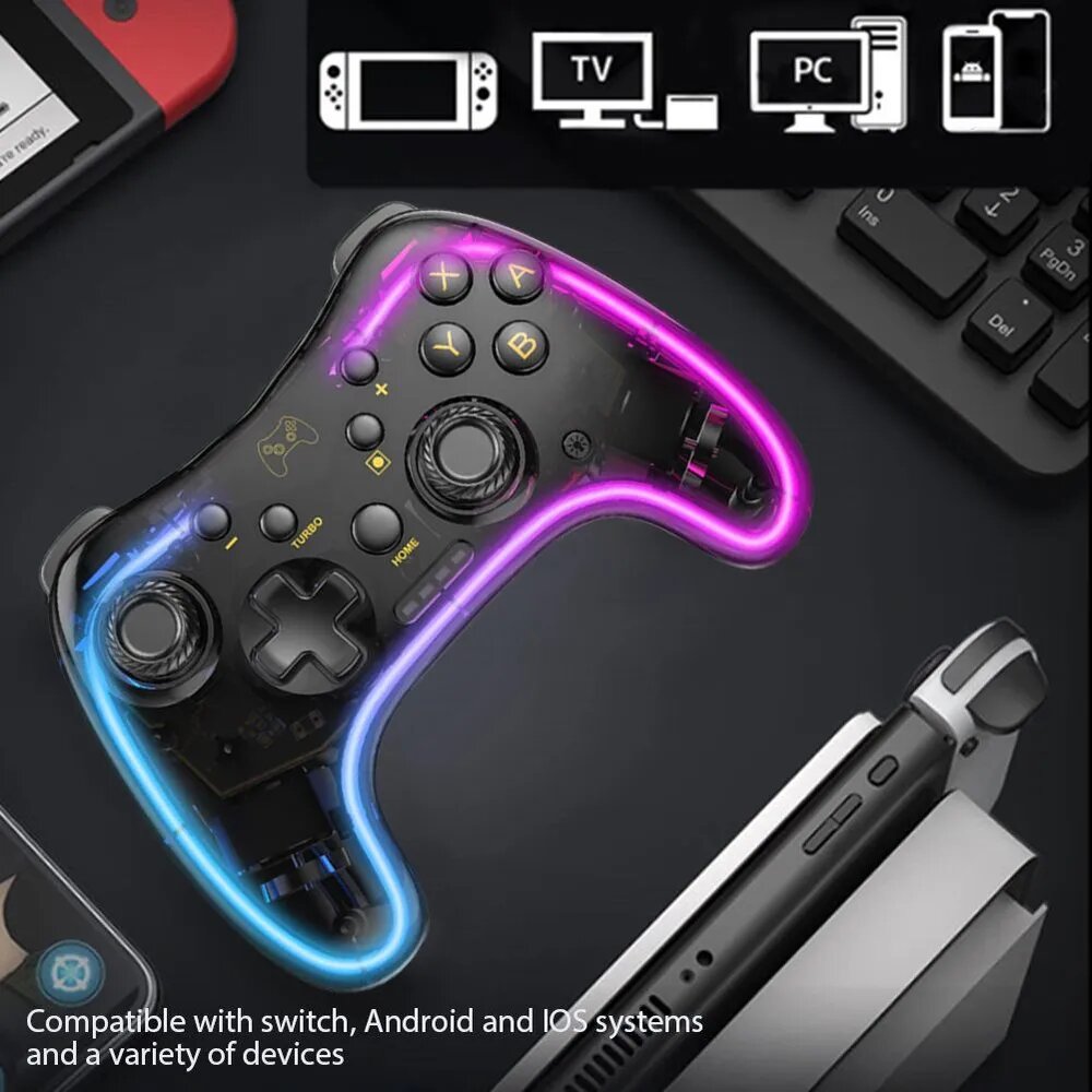 Беспроводной геймпад для Nintendo Switch: прозрачный корпус, 3 уровня вибрации, функция пробуждения