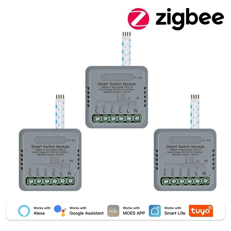 MOES Tuya WiFi/Zigbee модуль умного выключателя 1-4 кнопок Zigbee 4Gang 3 PCS