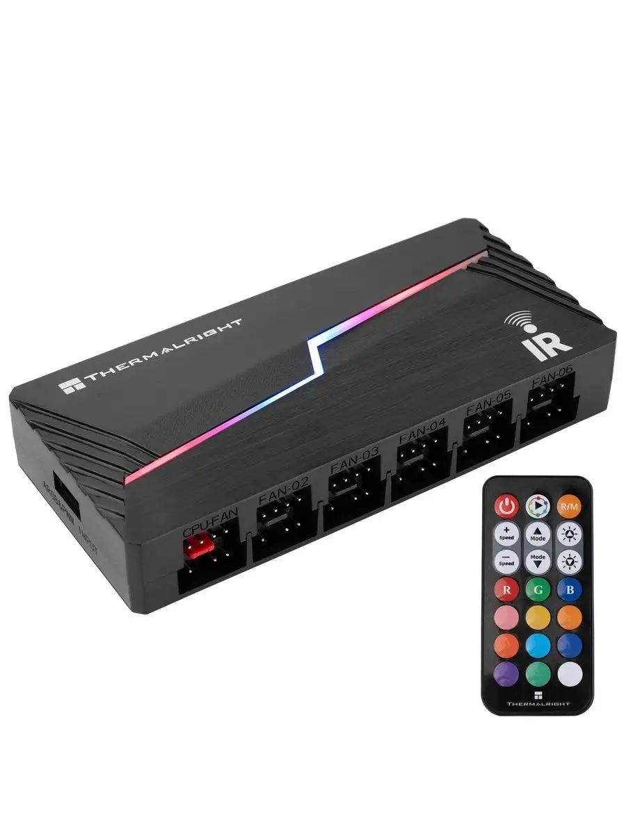 Thermalright TL- ARGB и FAN HUB X12 IR Fan PWM HUB X12 IR, пульт дистанционного управления в комплекте / Поддерживает 4-контактный PWM + 3-контактный + 5V ARGB