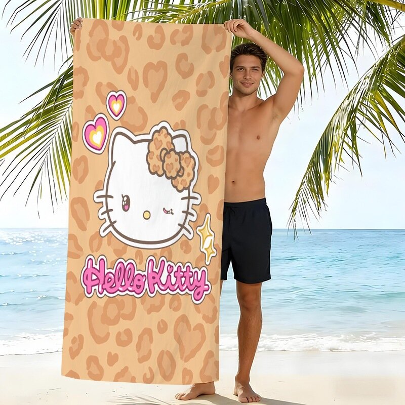 Пляжное полотенце микрофибра Hello Kitty леопард, купальное для детей, узор tbt002, 80x160см