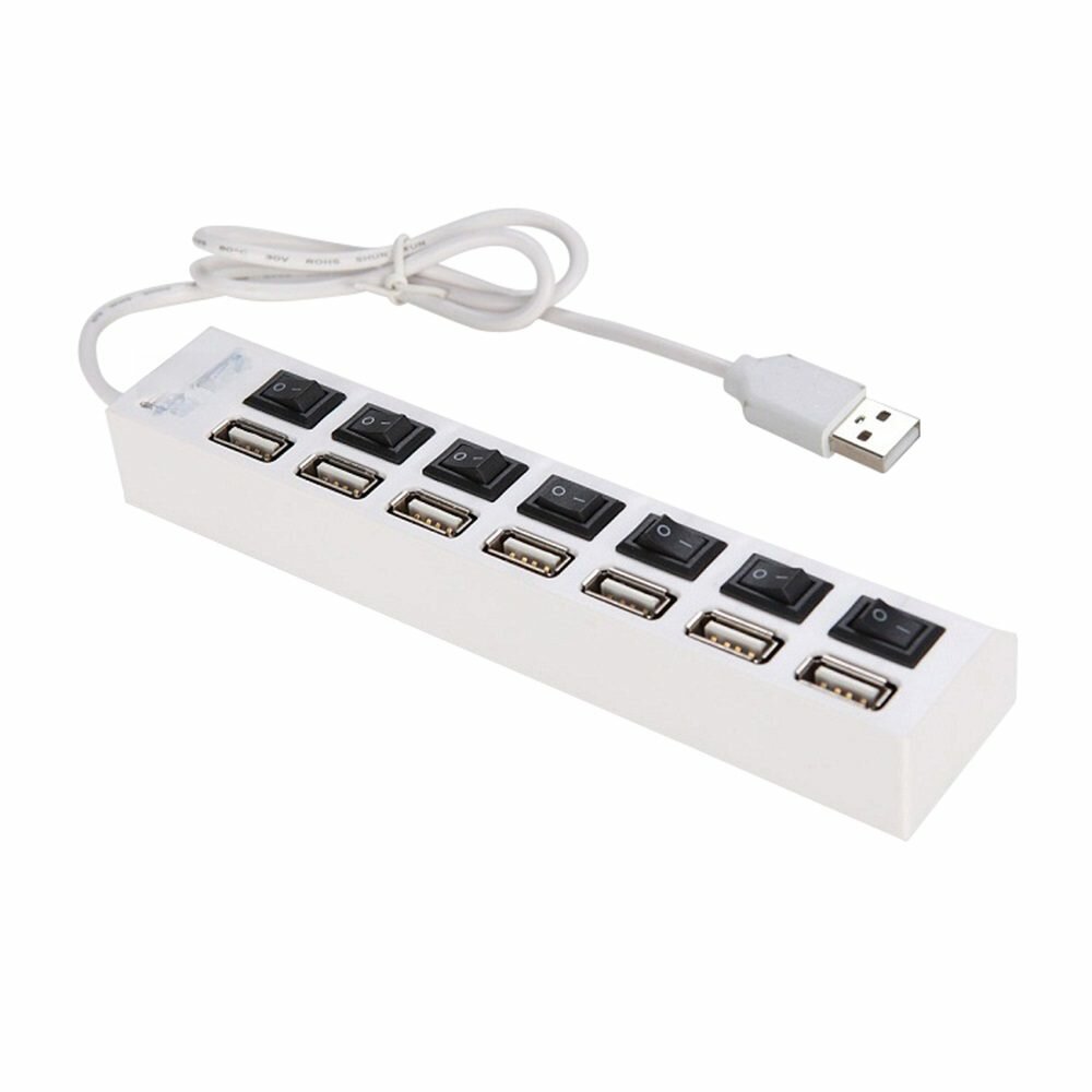 1 шт. Черный 7-портовый USB-разветвитель с кнопками включения/выключения и длинным кабелем для ПК и ноутбука