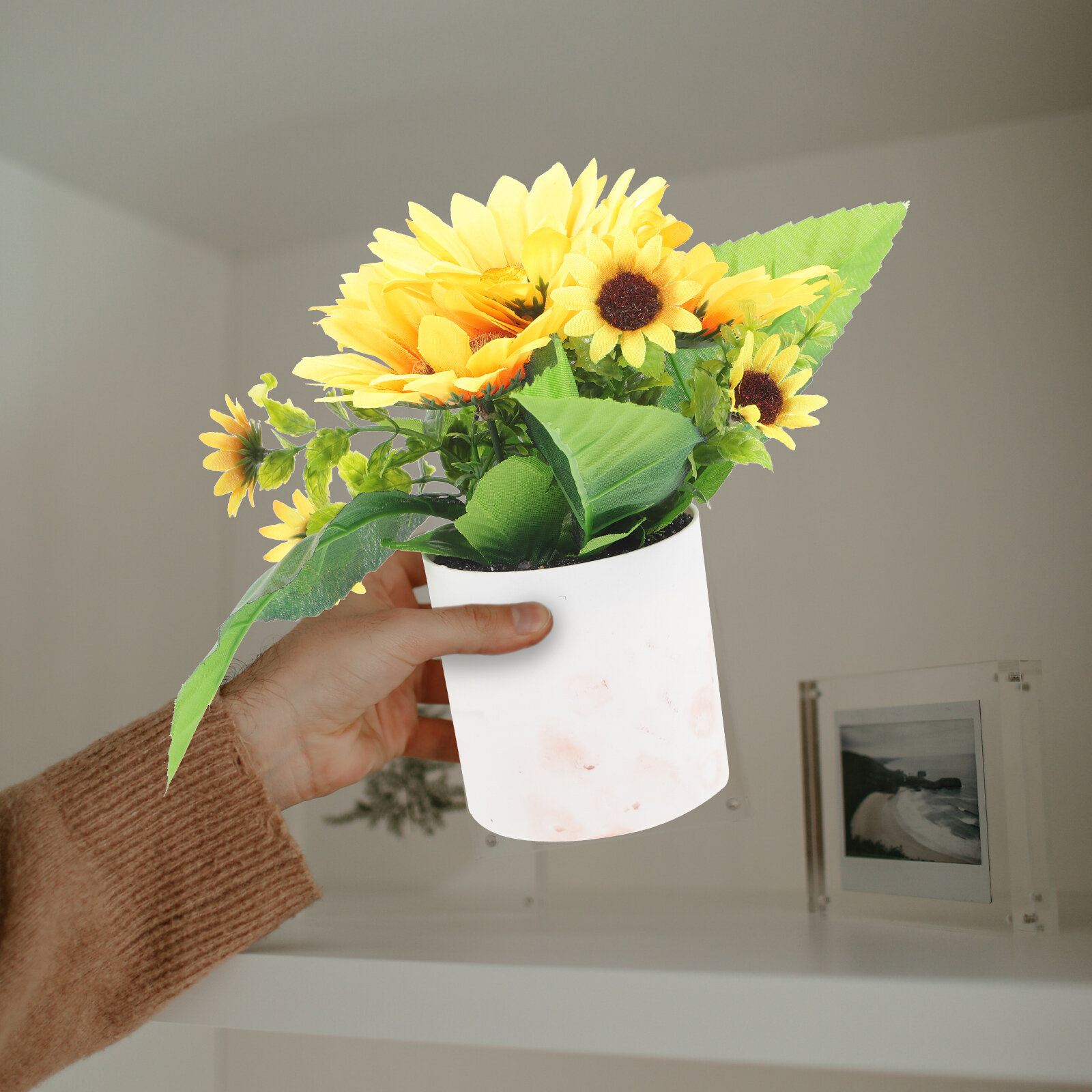Искусственный Подсолнух В Горшке Для Украшения Интерьера Размер 16x7 5cm