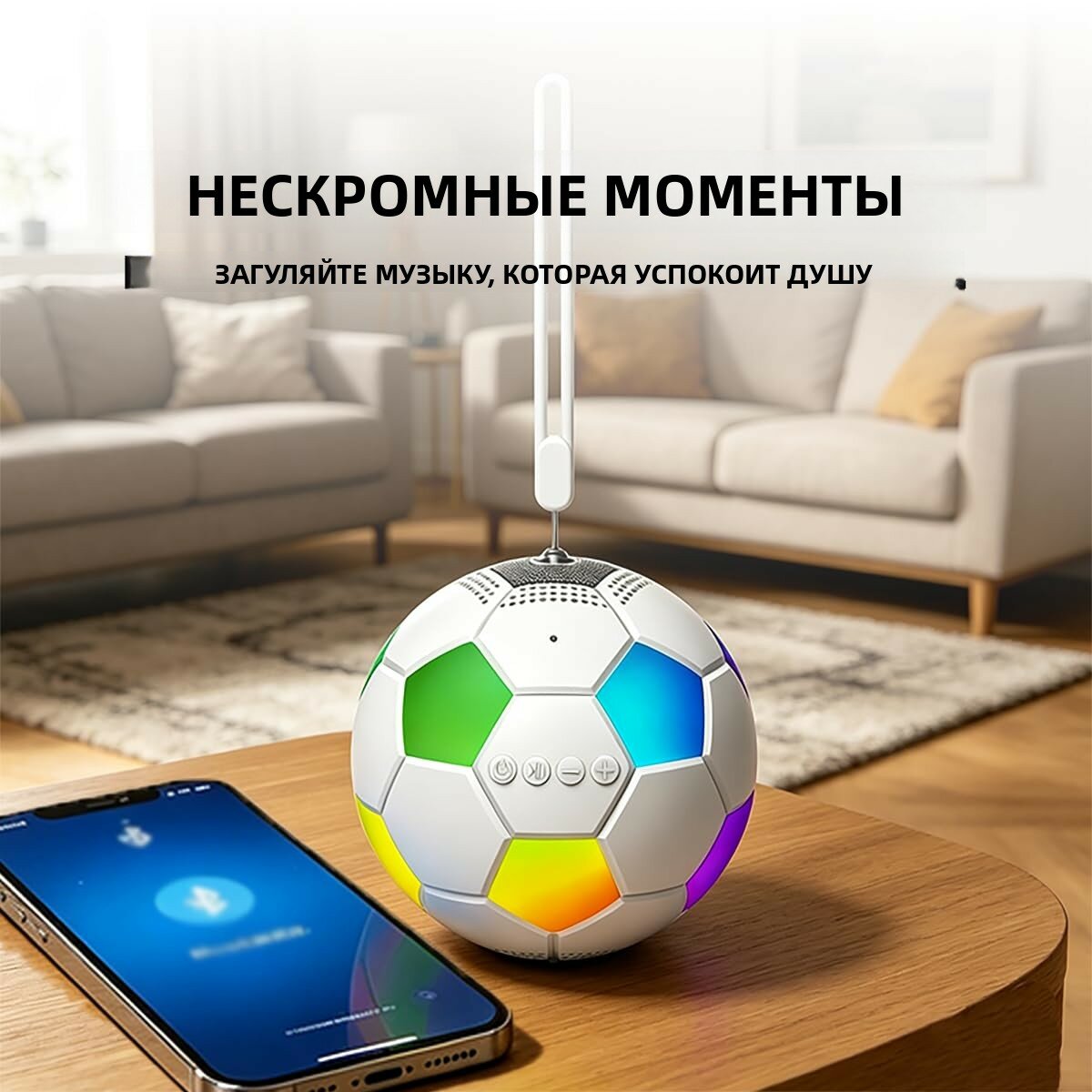 Портативная акустическая система в форме футбольного мяча для удобной транспортировки и воспроизведения звука