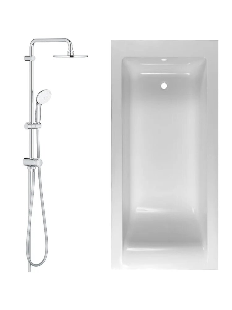 Комплект Ванна из иск. камня STWORKI Ольборг ФР-00014086 без опоры 150x70 см, белая / Стойка Grohe New Tempesta 27389002 без смесителя, хром