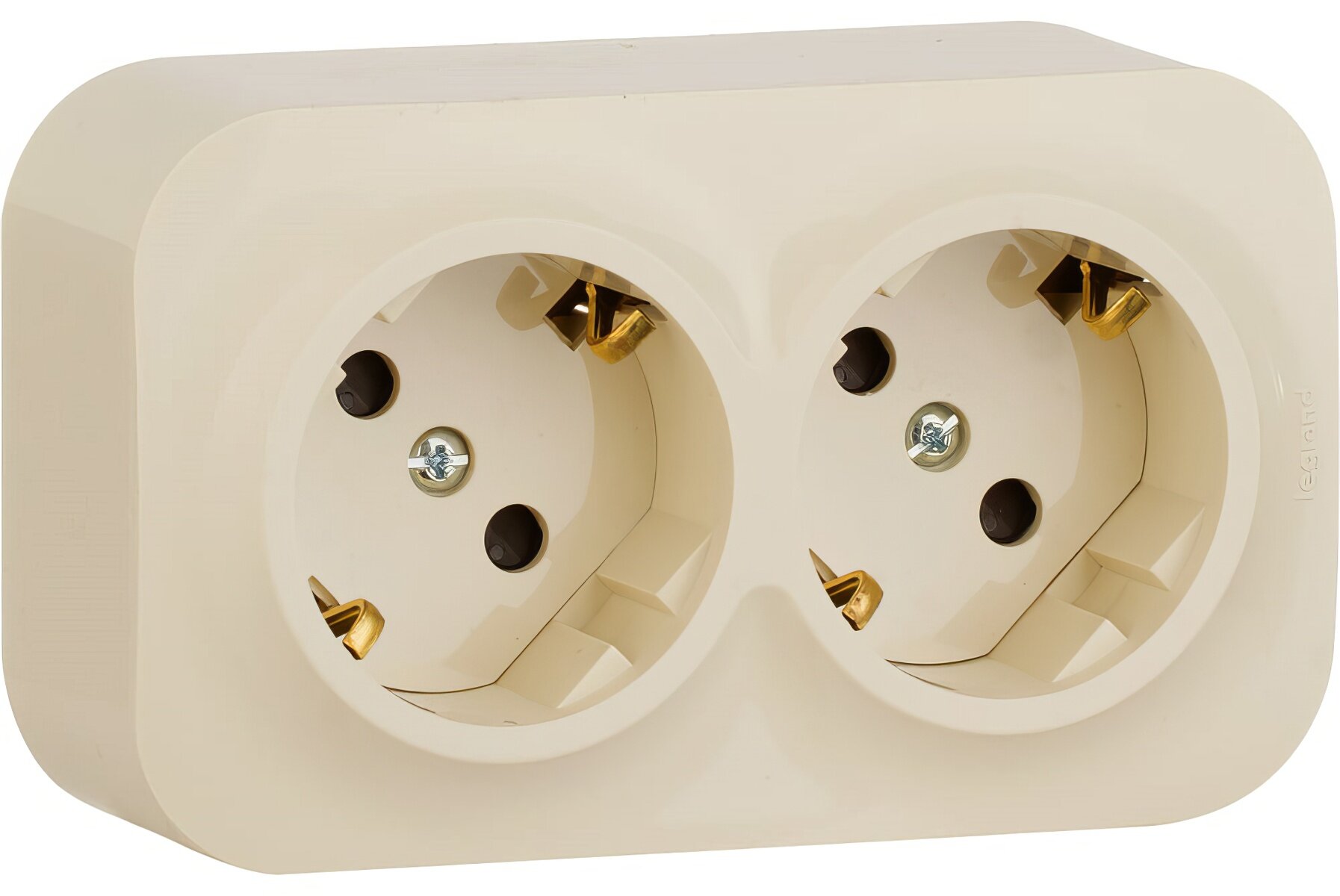 Розеточный блок Legrand двойной с заземлением Legrand Quteo с предварительным подключением со шторками IP20 16А 250В винтовые зажимы накладной монтаж слоновая кость 782267