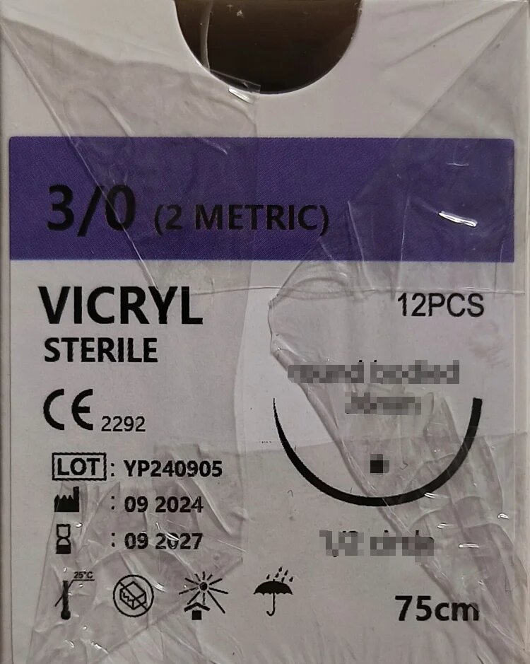 Ветеринарный шовный материал VicryI PGA910 75 см USP2-4/0 Фиолетовый, V icryI 3-0