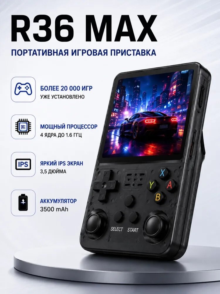 Портативная игровая консоль R36 MAX 16 ГБ, Ретро-приставка с играми