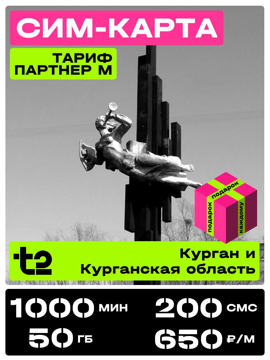 Сим карта t2, тариф Партнер М, 650 руб./мес. Курганская область