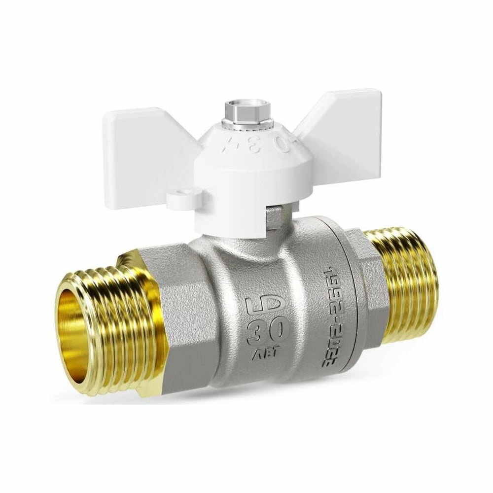 Кран шаровой латунный LD PRIDE 47.20. Н-Н. Р Ду 20 Ру 40 рычаг (white) с биркой LD 47.315.20 W