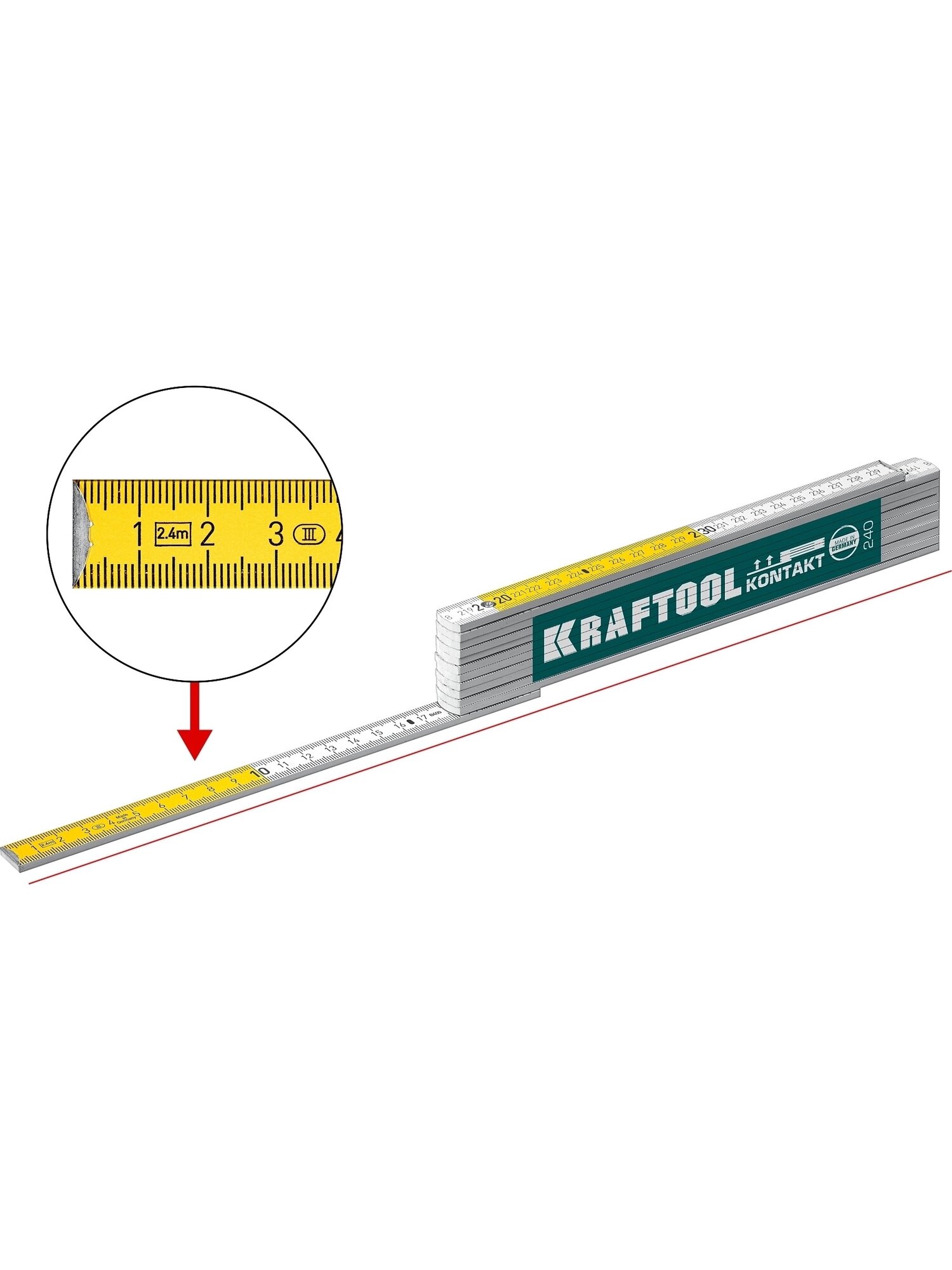 Профессиональный складной деревянный метр KRAFTOOL PRO-90 Kontakt, 2.4 м