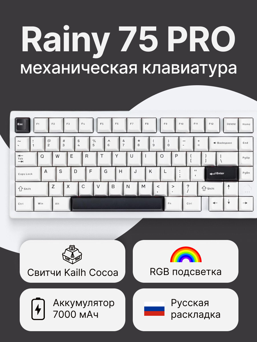 Беспроводная клавиатура Rainy 75 PRO для компьютера с подсветкой RGB, проводная игровая клава 75%