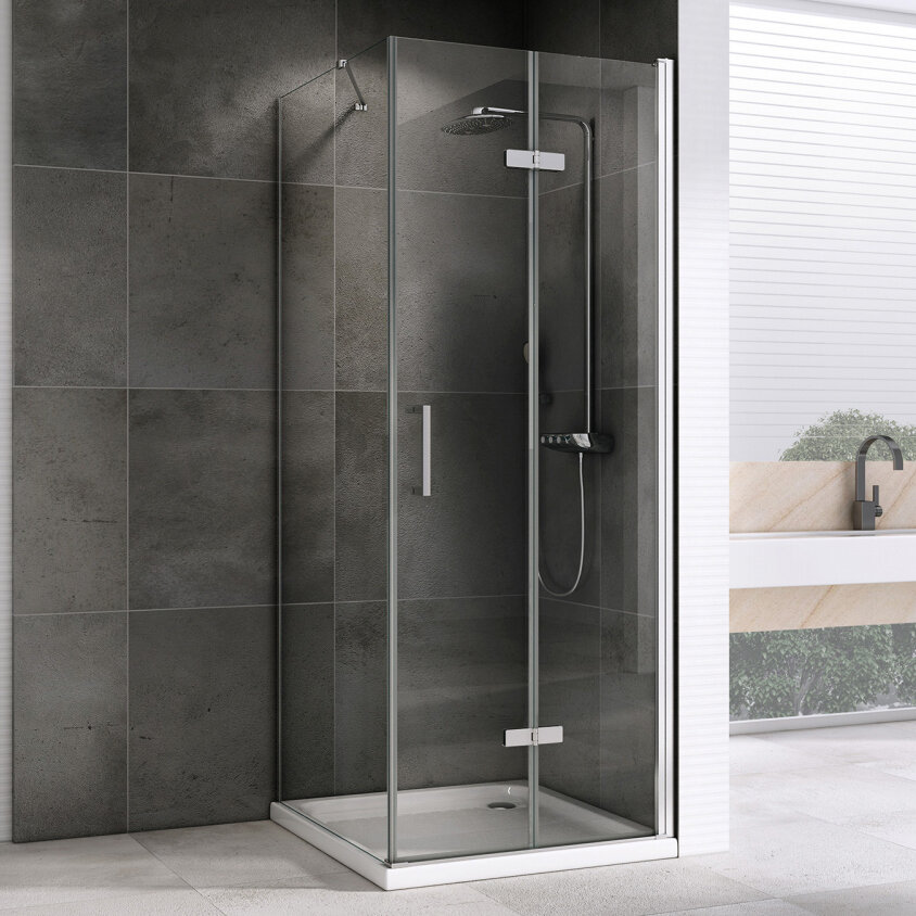 Душевой уголок Abber Zart AG08080P-S101 80х100, профиль хром, стекло прозрачное