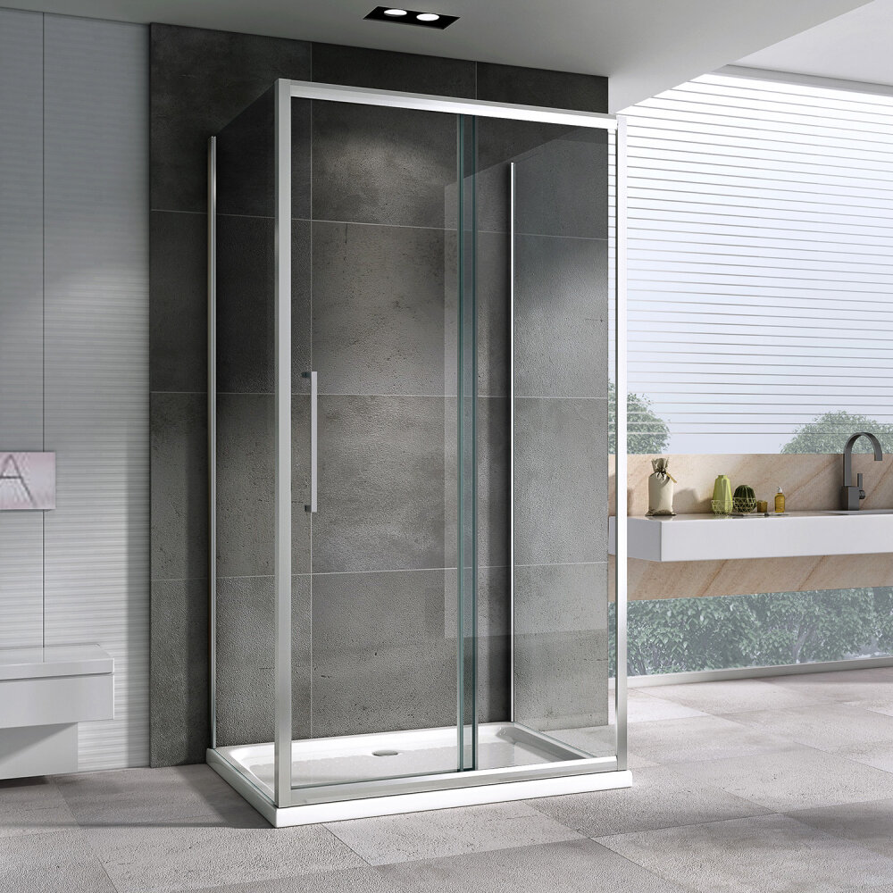 Душевой уголок Abber Schwarzer Diamant AG30140H-S75-S75 140x75, профиль хром, стекло прозрачное