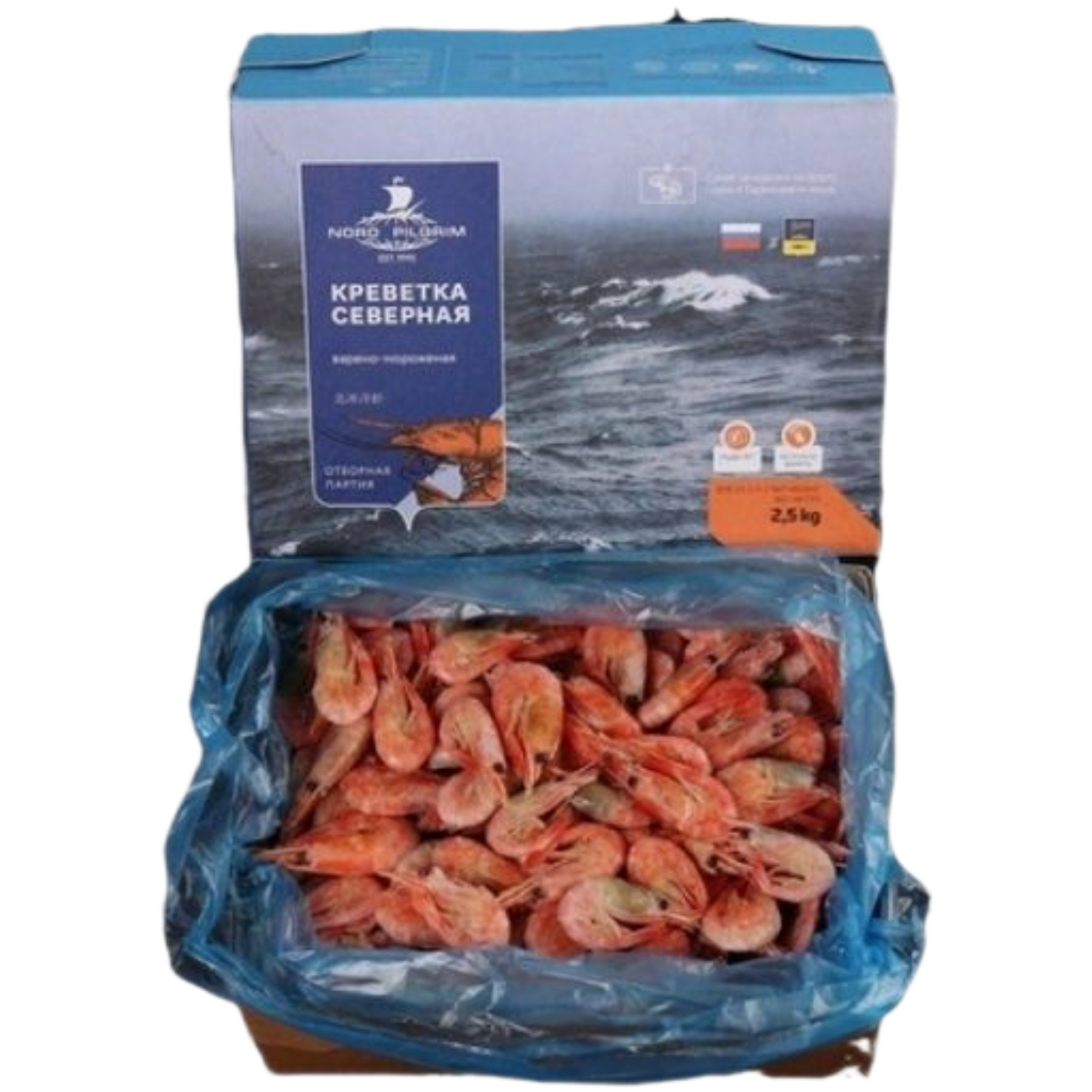 Креветки (Мурманск) "NORD PILGRIM" в/м 90/120 упак. 2,5 кг.
