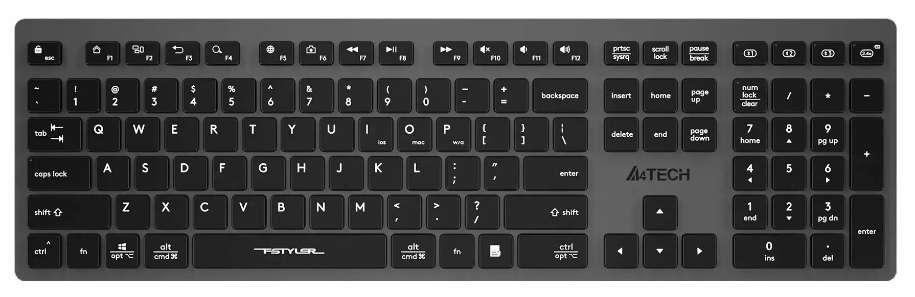 Клавиатура A4Tech Fstyler FBX50C черный USB беспроводная BT/Radio slim Multimedia (FBX50C GREY)