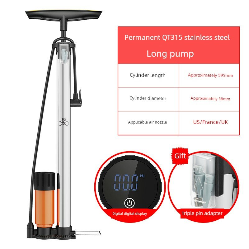Электронный насос для велосипедов с нержавеющей сталью, 160PSI, простое отображение давления для покачивания колес