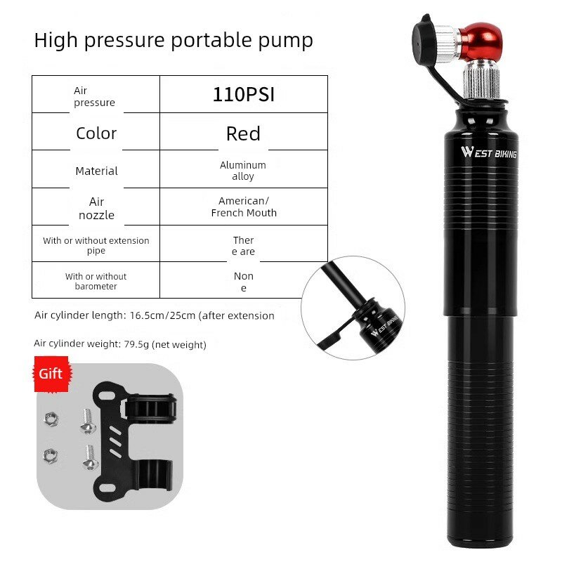 Мини-портативный велосипедный насос, черный цвет, давление 110PSI, встроенный шланг, универсальный для дорожных, горных