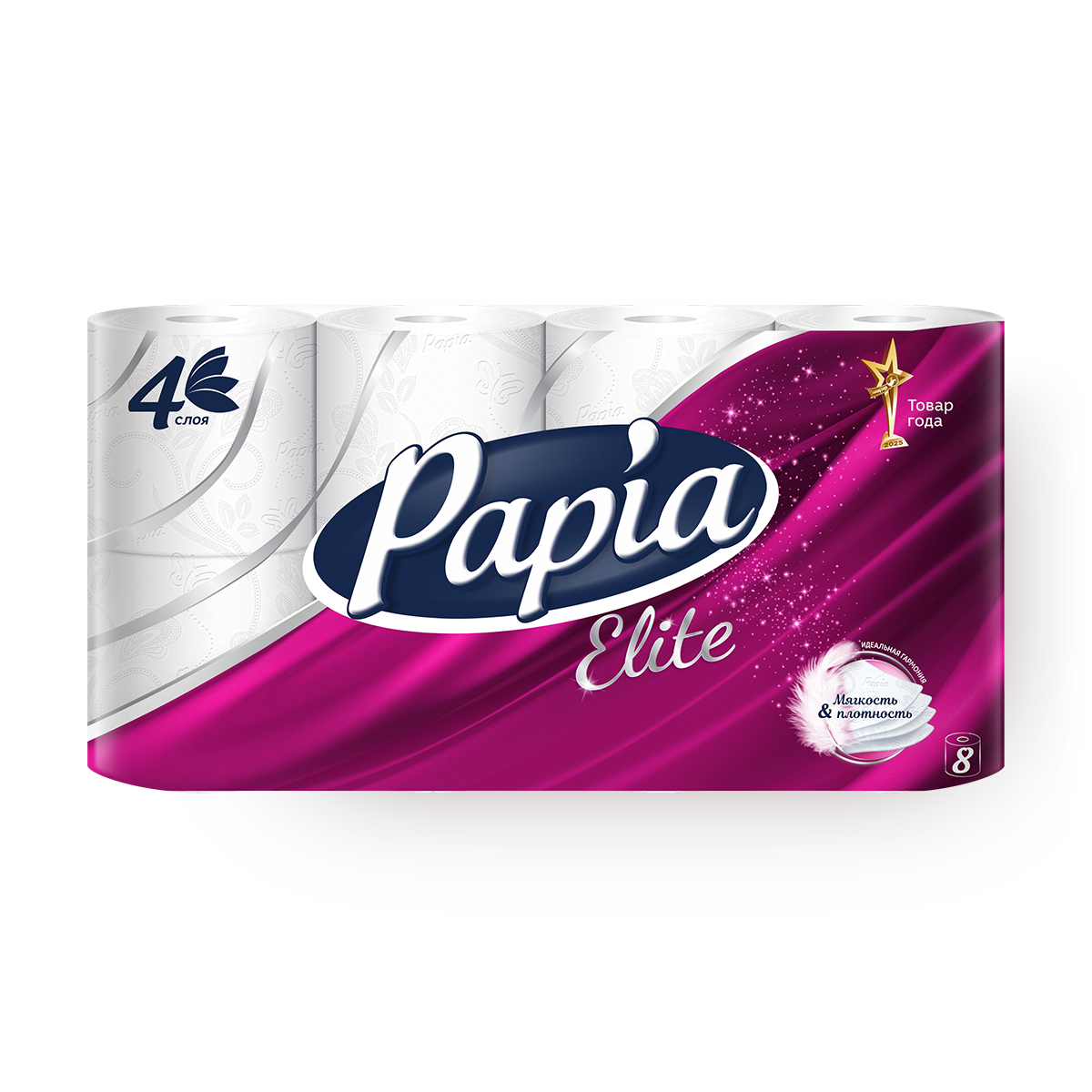 Туалетная бумага Papia Deluxe, 4 слоя, белая, 8 рулонов, 1 упаковка
