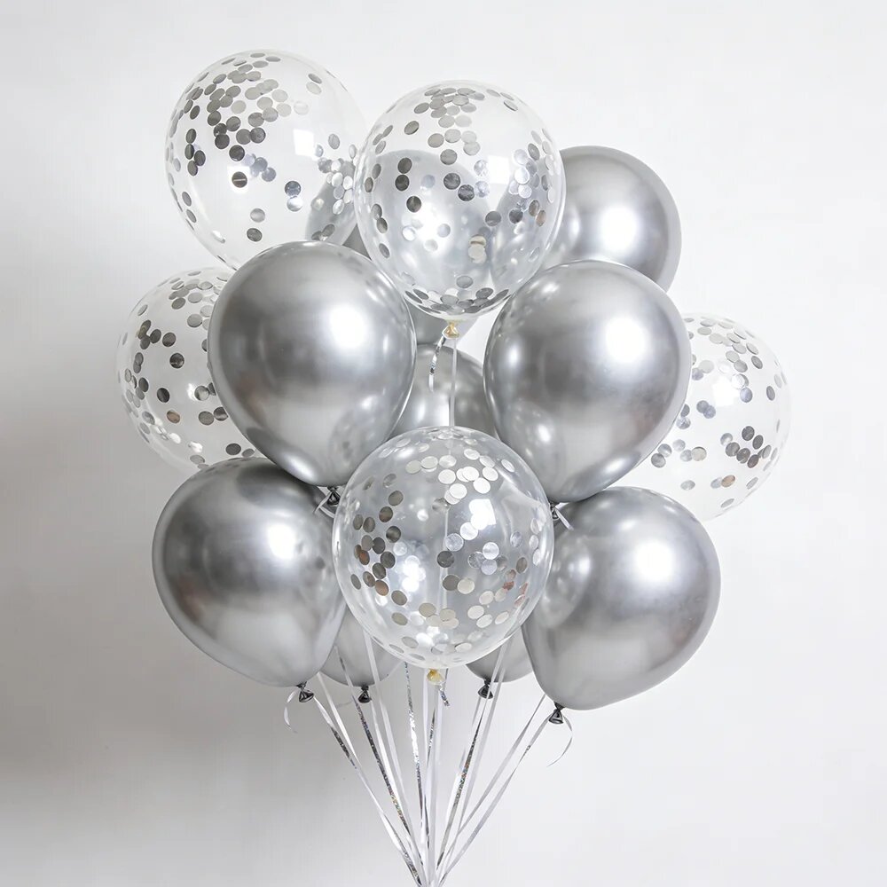 Металлические шары 12 дюймов для праздника, набор из 20 штук Silver10P Glitter10P