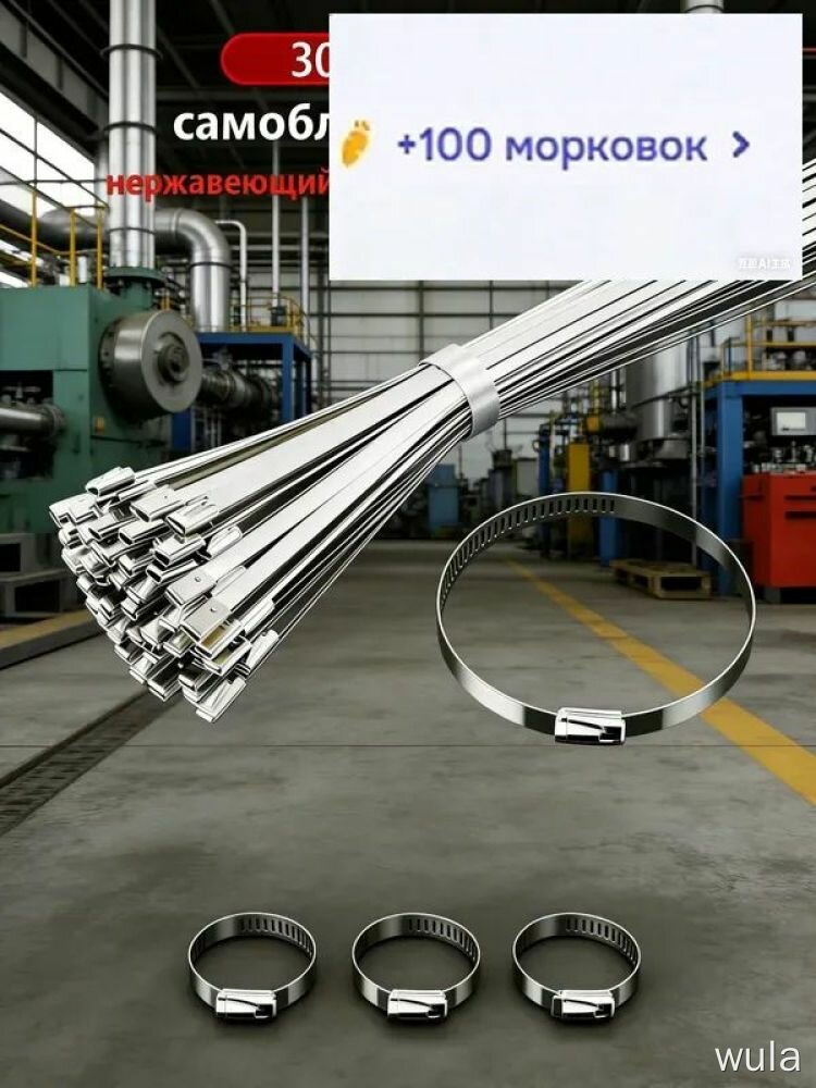 Металлические самоблокирующиеся стяжки из нержавеющей стали 100 шт 300 мм для забора и сетки хомуты