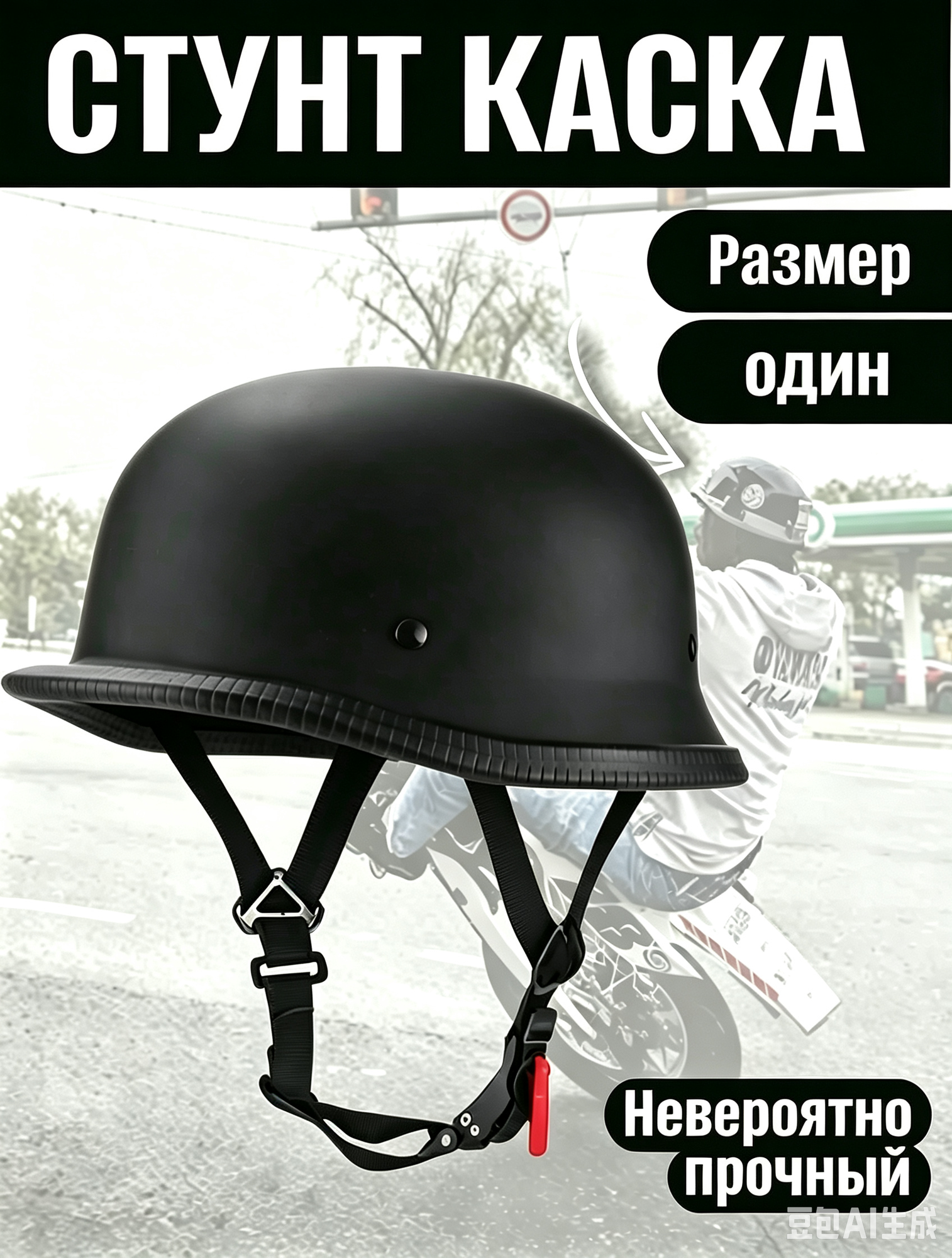 Мотошлем, цвет: черный матовый, размер: Универсальный