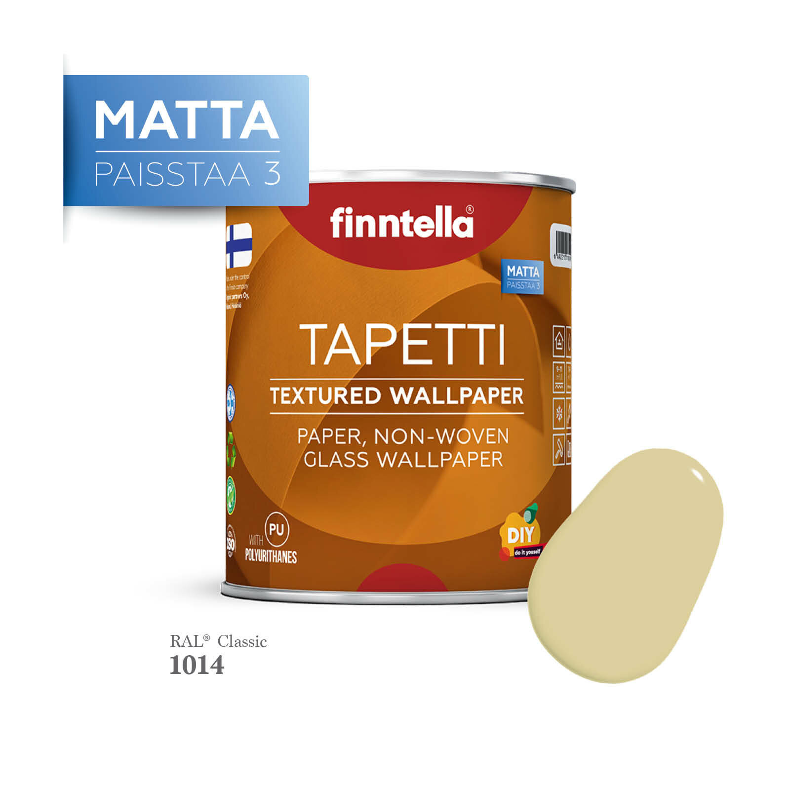 Матовая краска для обоев под окраску TAPETTI Matta FINNTELLA, Цвет RAL 1014 Слоновая кость (Ivory), 0,9л