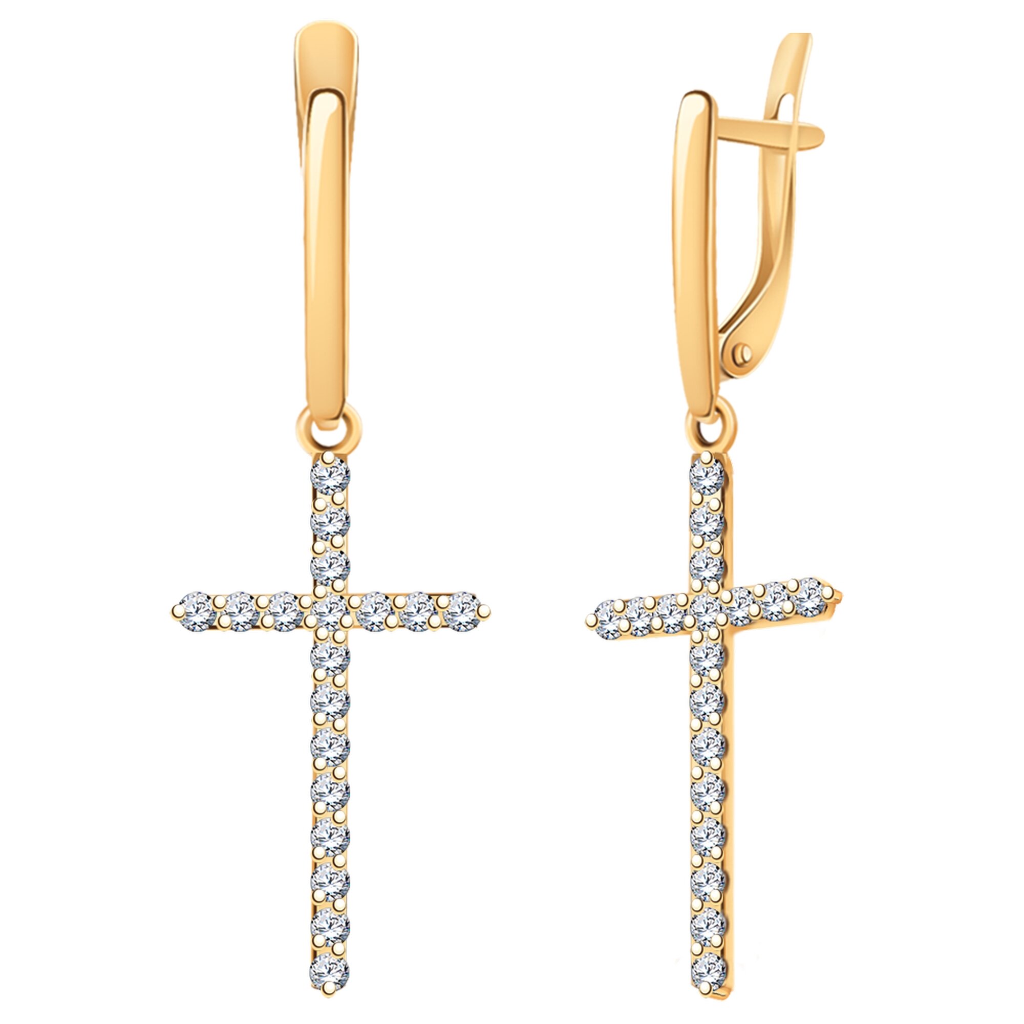 Серьги, красное золото, 585 проба, фианит