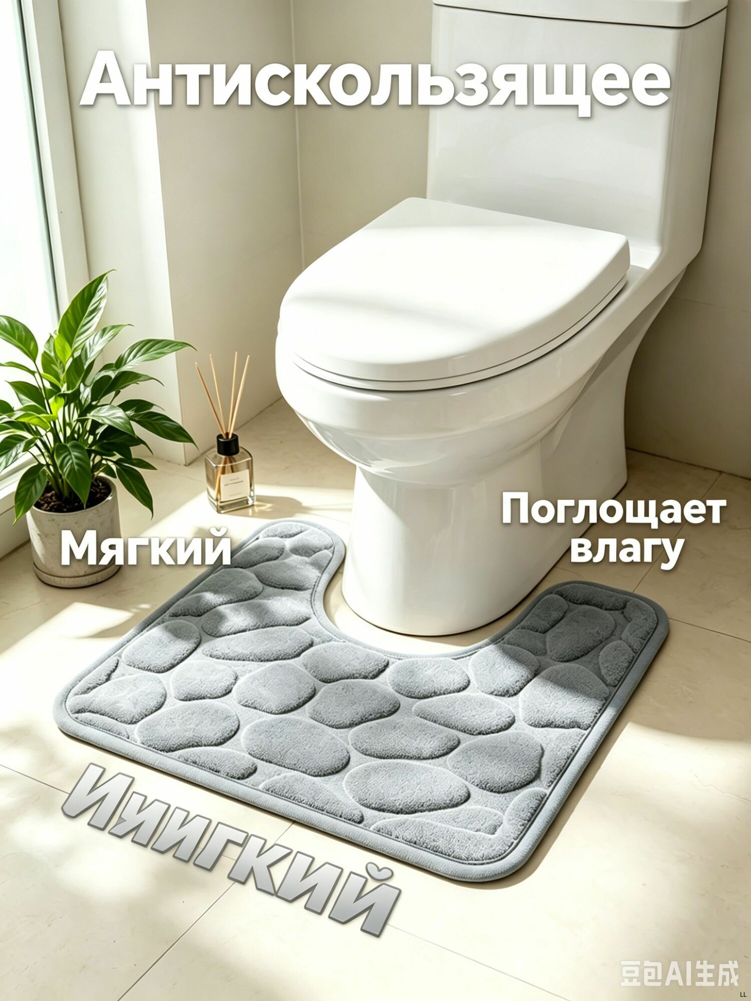 Коврик для туалета 40x50 см камень серый 40x50 серый камень туалетный коврик