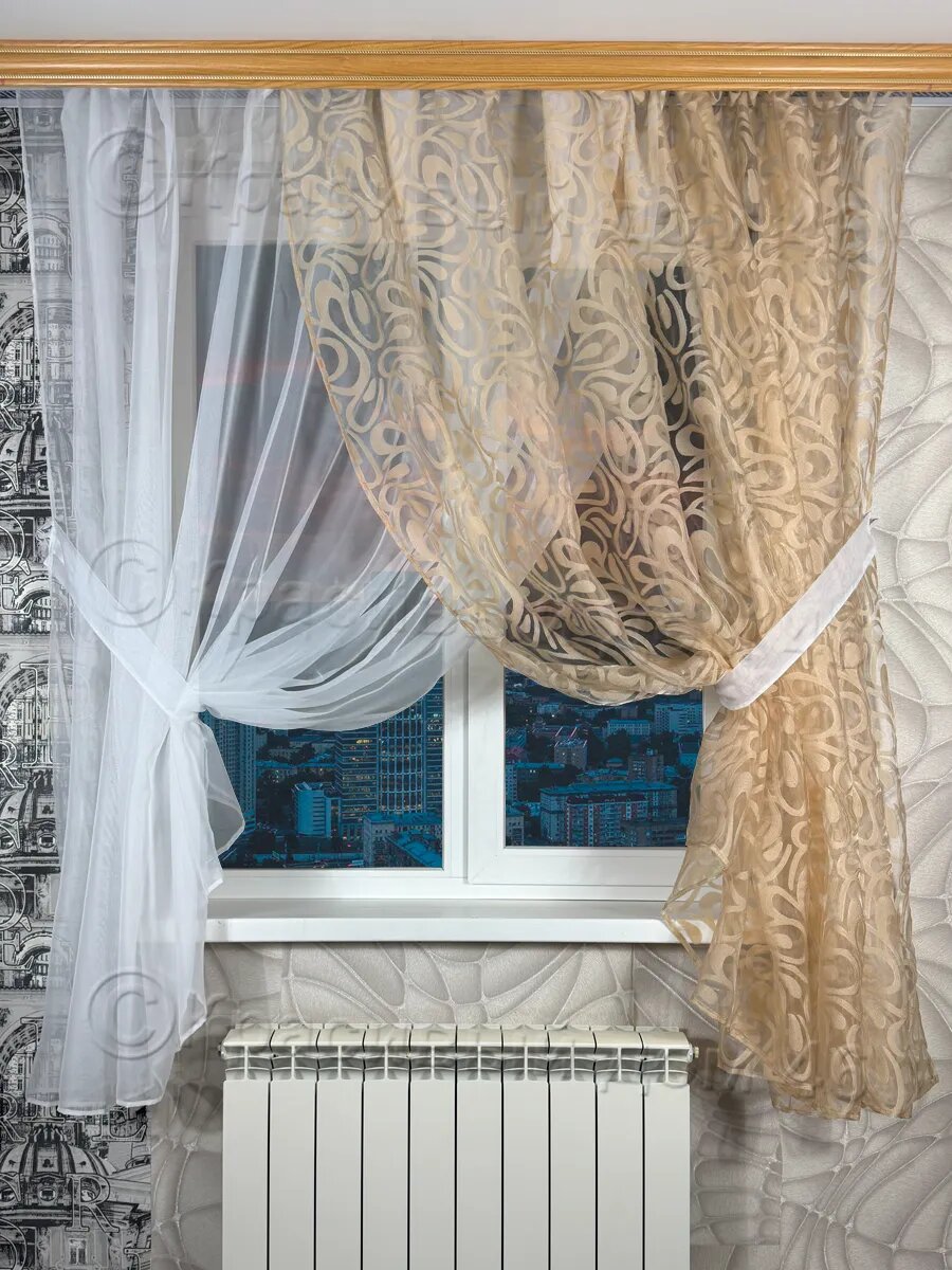 Штора "Красивый Дом 46", тюль арка, бежевый, 400x180 см, с подхватом