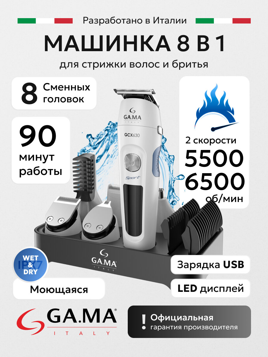 Набор для стрижки волос GA. MA GCX 630 W&L BG - HF с насадками