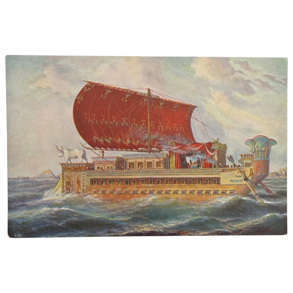 Почтовая открытка "Роскошный корабль царицы Клеопатры" 1900-1910 гг. Германская Империя
