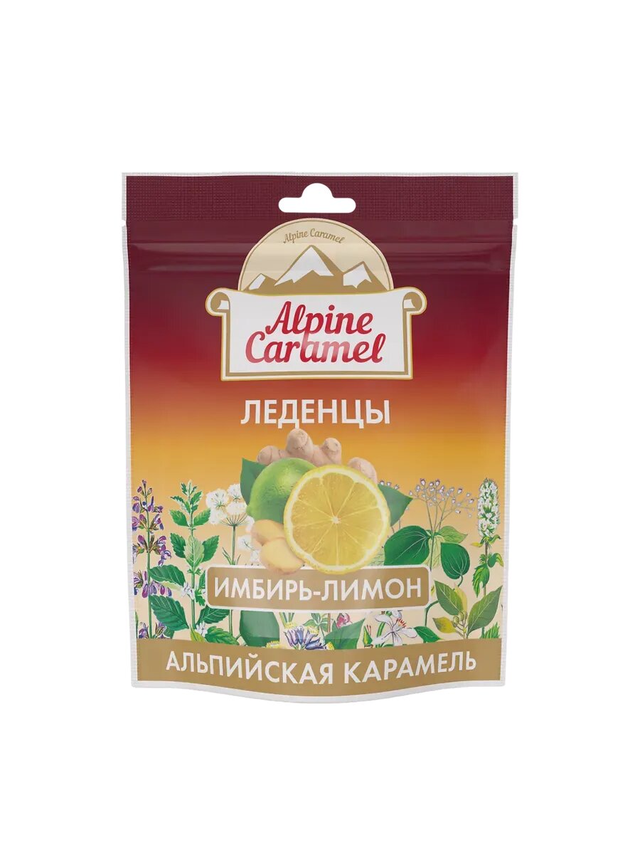 Альпийская Карамель Alpine Caramel Леденцы массой 3,3 г Имбирь-Лимон пакет 75 г 1 уп