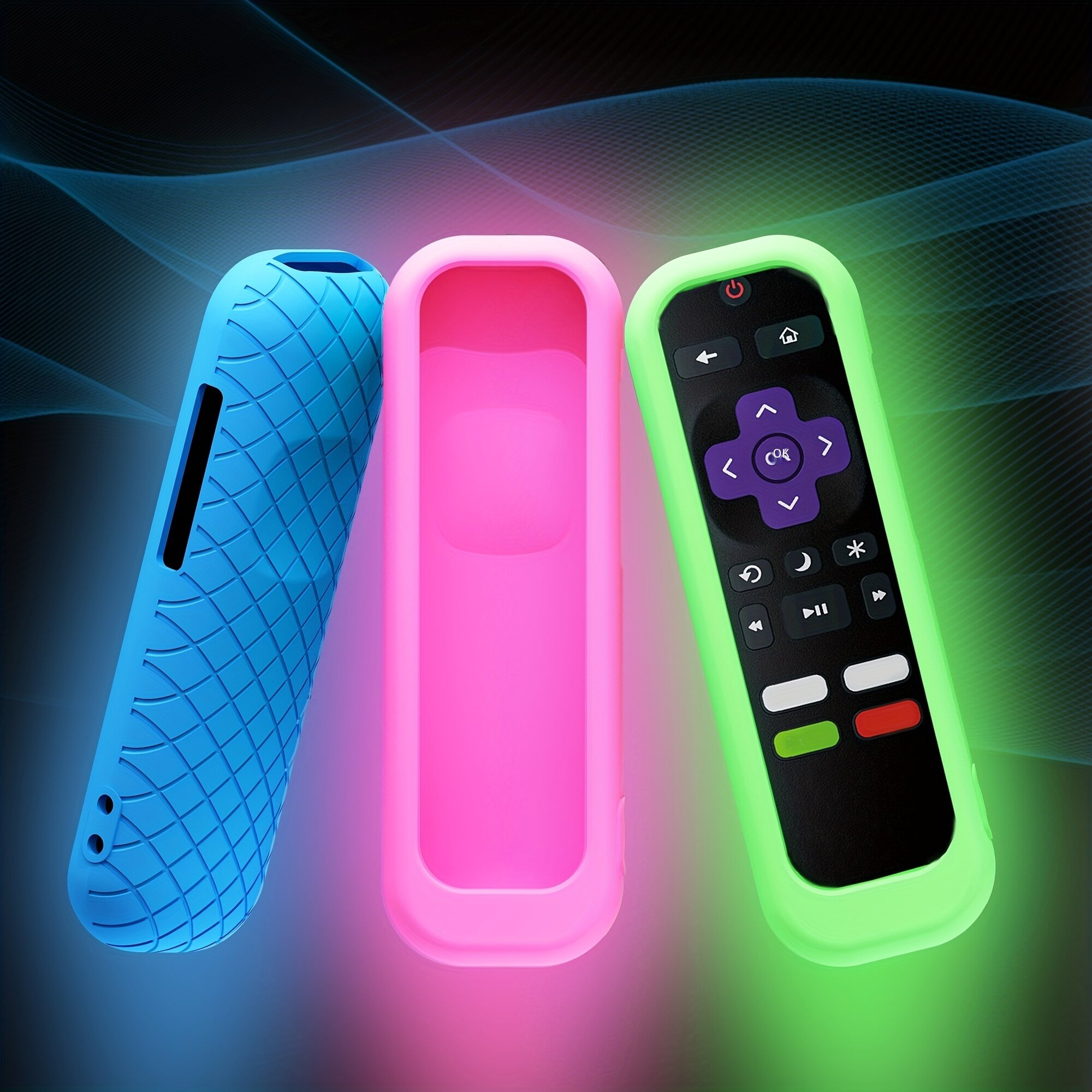 Набор из 3 силиконовых чехлов для пультов Roku TV, светящихся в темноте, для TCL Hisense и других, универсальные защитные накладки для батарейного отсека для Roku Streaming Stick 4K/4K+