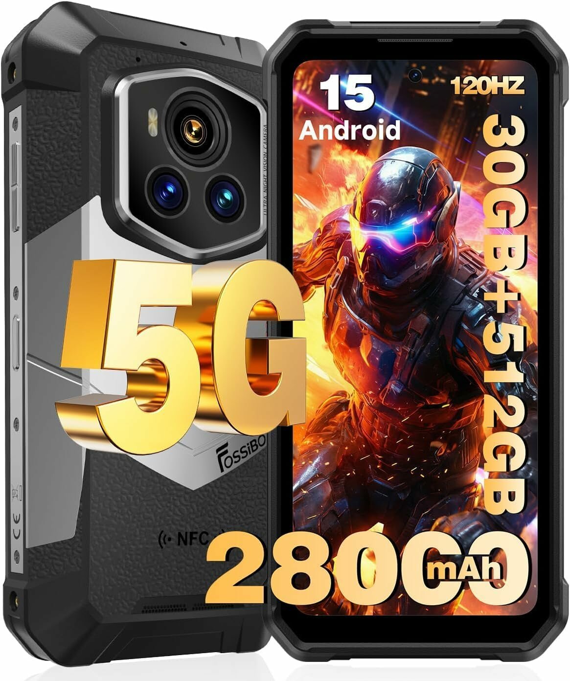 Телефон FOSSIBOT F107 Pro, 30 (12+18) ГБ 512 ГБ, 6,95-дюймовый FHD, 28000 мАч