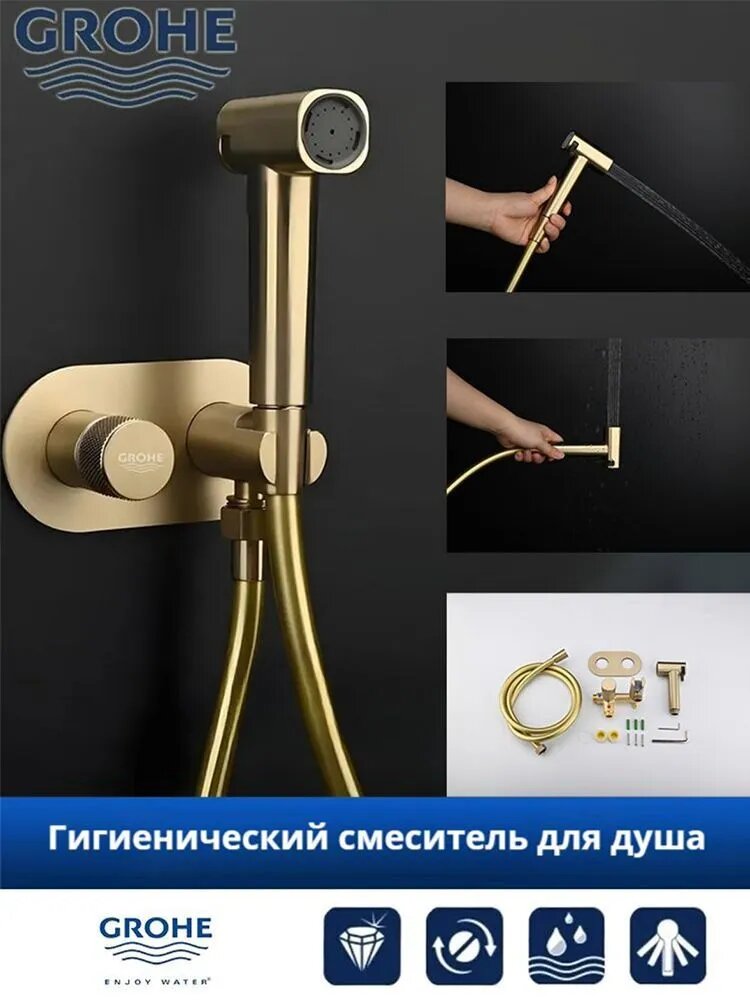 Cмеситель для биде с гигиеническим душем, встроенный, латунный, однорычажная лейка для биде, cмеситель однорычажный, Grohe