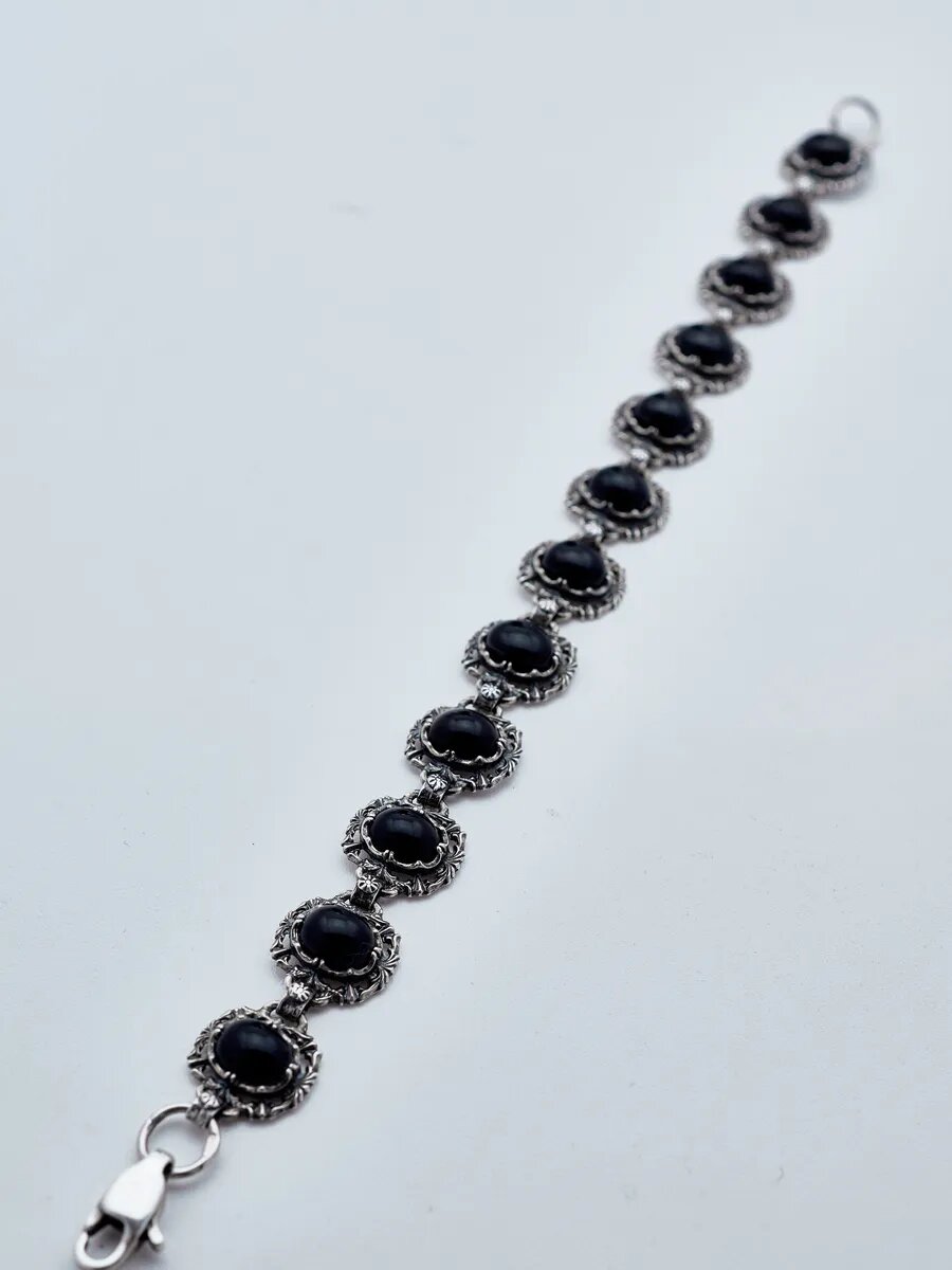 Браслет БРЮС, серебро, 925 проба, оникс