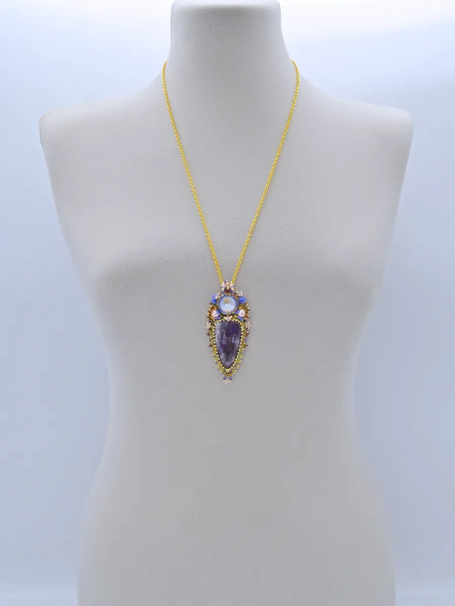 Колье, аметист, кристаллы Swarovski