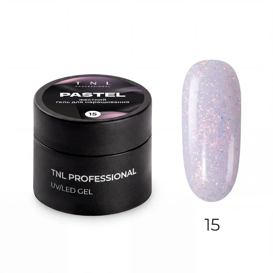 TNL, Гель для наращивания Pastel жесткий, с поталью №15 - сиреневый бриз, 15 мл
