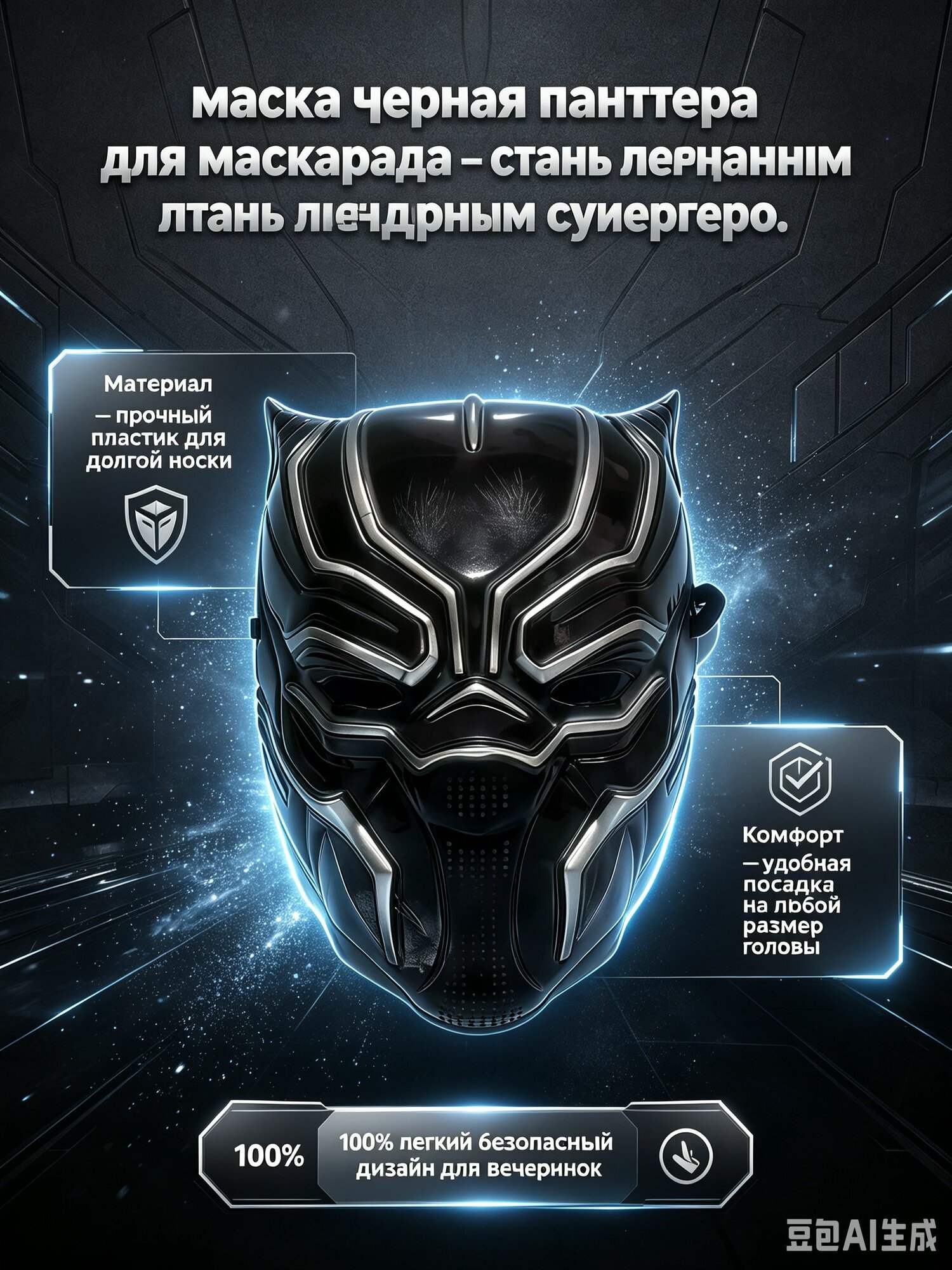 Маска карнавальная для детей Marvel: Чёрная пантера, универсальный размер, из ABS-пластика