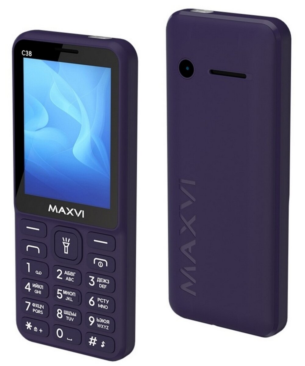 Мобильный телефон Maxvi C38 Фиолетовый 2 sim 2.8″ TFT 2G 1800 mAh RU