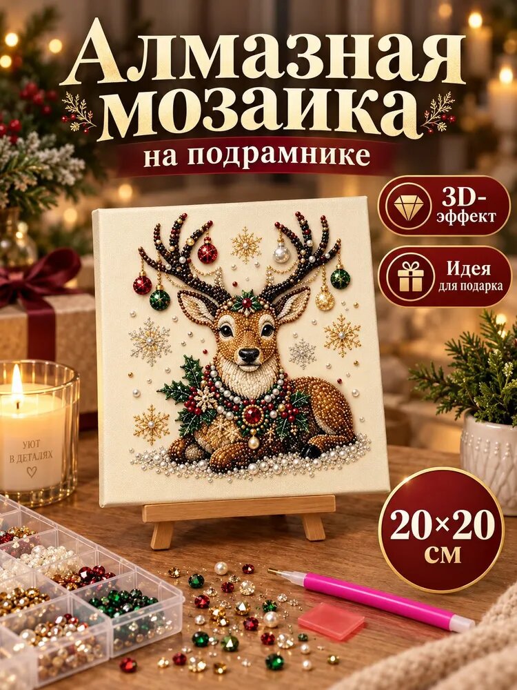 Алмазная мозаика на подрамнике, подходит для новогоднего декора